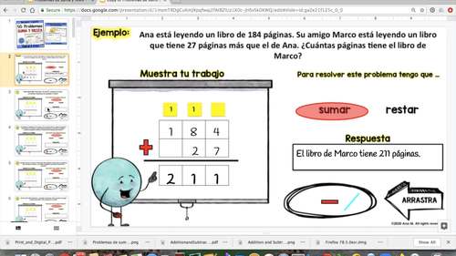 Addition and Subtraction Word Problems in Spanish - Problemas de suma y ...