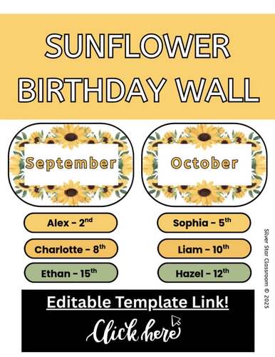 Sunflower Birthday Wall | Bulletin Board Kit | EDITABLE | TPT