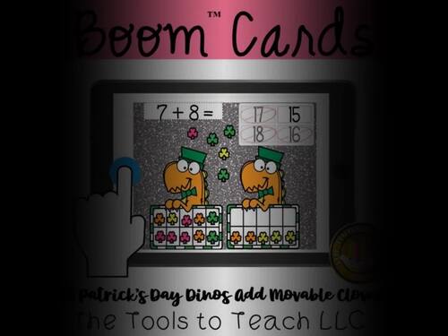 Boom™ Cards St Patrick's Day Dinos Add Movables Self-Correct Grades 1st-2nd