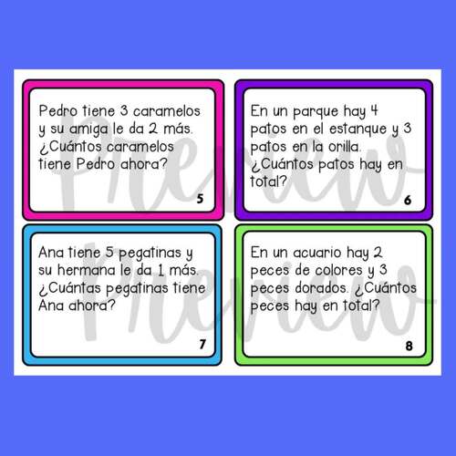 Sumas- Tarjetas de problemas de suma de un dígito Addition One-Digit ...