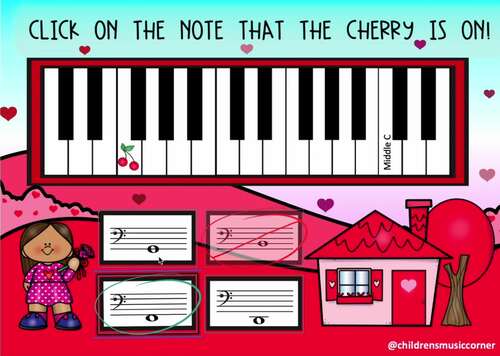 Valentine Note reading with Piano Bass Clef Digital Task Cards on Boom ...