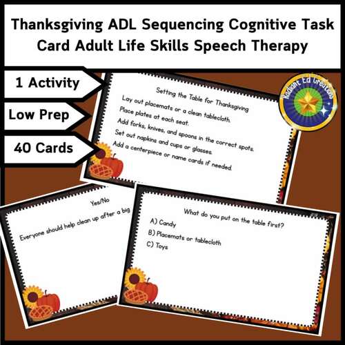 Thanksgiving ADL Sequencing Cognitive Task Card Adult Life Skills ...