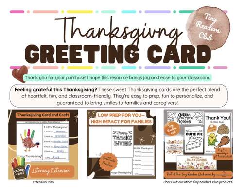 "Thank You" Thanksgiving Card – Printable Student Gift or Coloring Activity