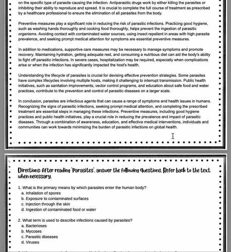 Parasites Reading Comprehension Worksheet with Writing Task by A Dads ...