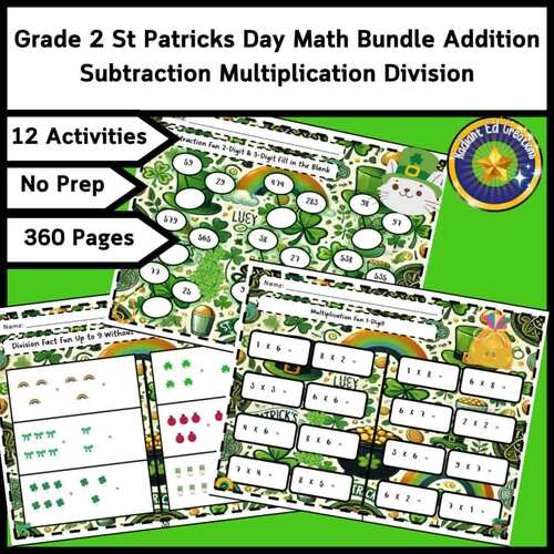 Grade 2 St Patricks Day Math Bundle Addition Subtraction Multiplication ...