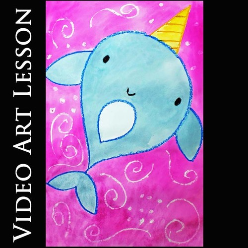 NARWHAL IN THE SEA Art Lesson Project | EASY Summer Drawing & Painting ...