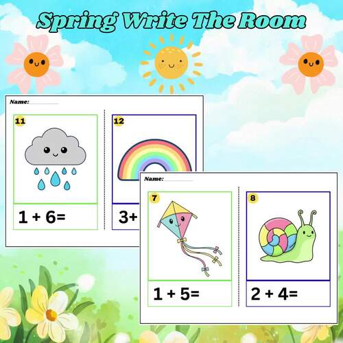 Spring Math Centers Write the Room Bundle | Add Subtract Multiply Task ...