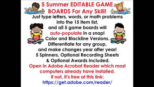 EDITABLE Sight Word Game Boards Auto-Fill from ANY LIST: Summer School ...
