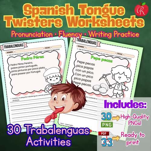 Spanish Tongue Twisters 30 Trabalenguas Activities Kindergarten 1st 2nd ...
