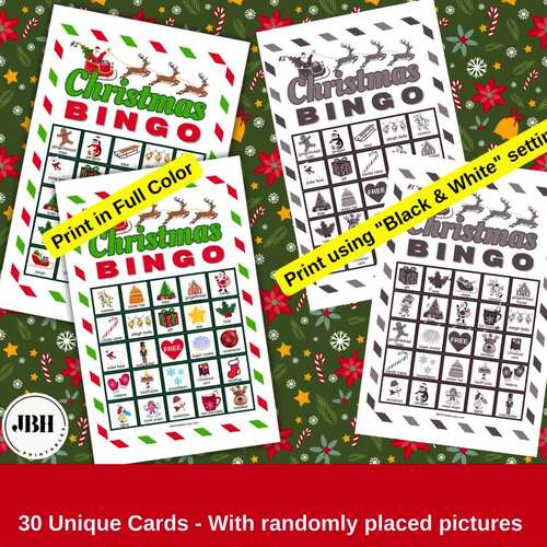 Christmas Bingo Game with 35 Clues, Perfect for Christmas Party & Classroom