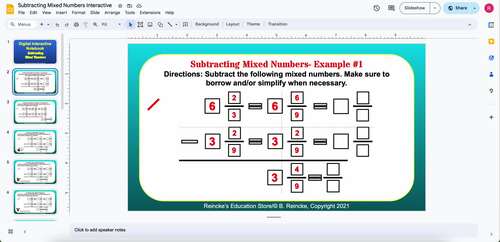 Subtracting Mixed Numbers Digital Activity (Google Slides) 5.NF.1, 5.3H