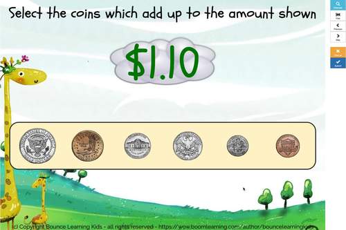 Counting US coins (BOOM digital distance learning - American money game)