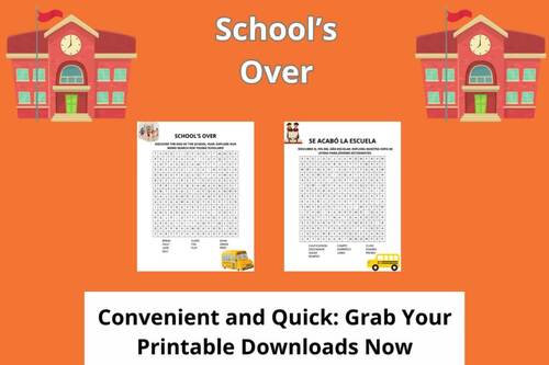 End of the Year Word Search-School's Out. Available (English & Spanish ...