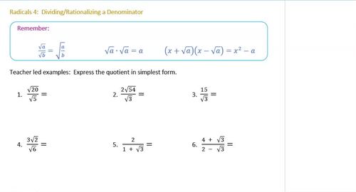 Radicals 4 - Dividing and Rationalizing a Denominator (video) | TpT