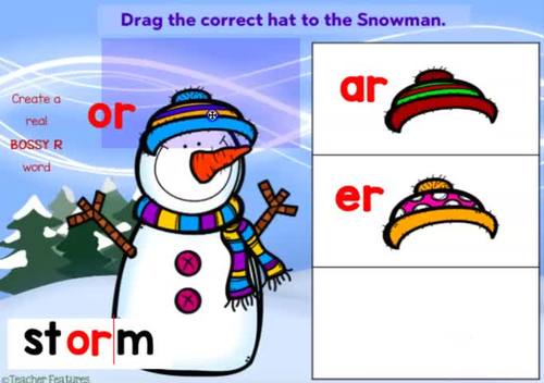 Winter Snowman BOOM CARDS R-CONTROLLED VOWELS Remote Learning BOSSY R Words
