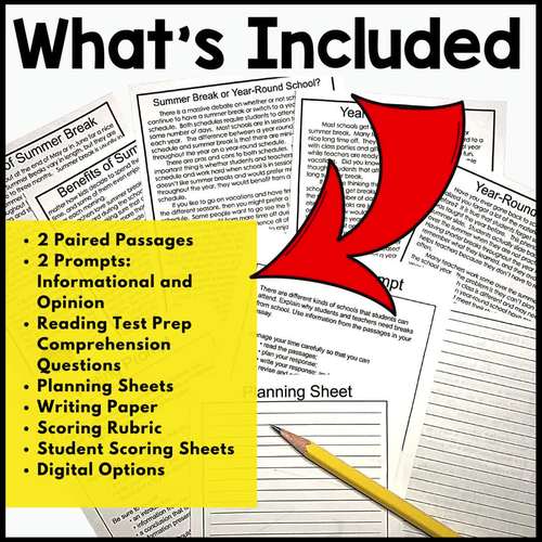 Paired Passages | Reading Test Prep and Text-Based Writing Prompts | Summer