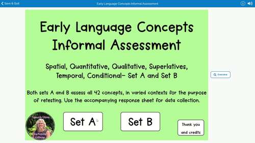 Early Language Concepts Informal Assessment Boom Deck | TPT