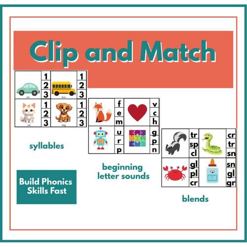 Clip and Match- Syllables, Beginning sounds, and Blends by A Forever ...