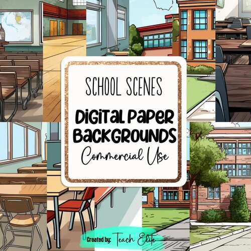 School scenes digital paper color and Doodle Black and White backgrounds