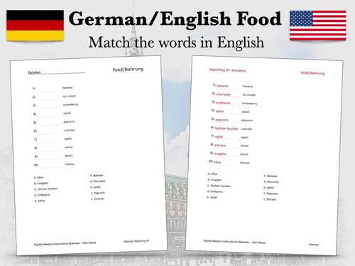 German/English food vocabulary Matching activities/assessments | TPT