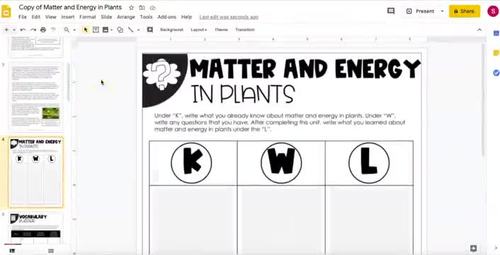 Matter and Energy Plants No Prep Science Packet | Print + Google | 5th