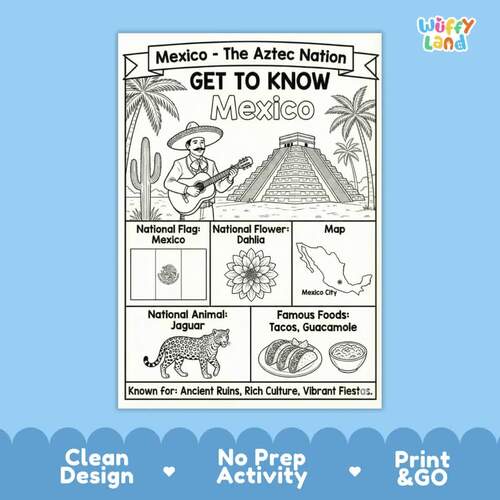Mexico Country Study Geography Coloring Page Worksheet Activity | North ...