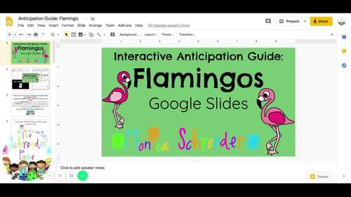 Flamingo Reading Comprehension: Google Slides by The Schroeder Page