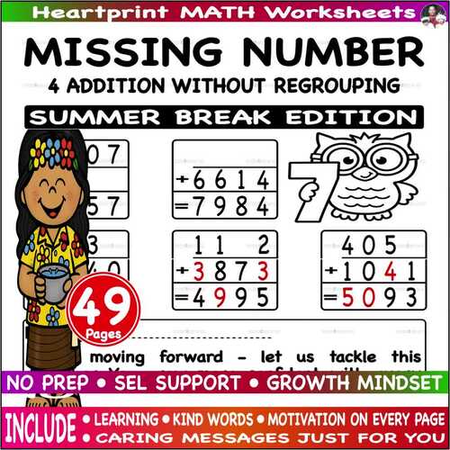 4 Digit Addition Without Regrouping - cross missing number Go - Summer ...