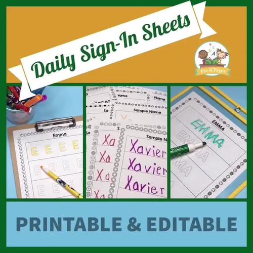 Name Writing Practice Student Sign-In Sheets Editable by PreKPages