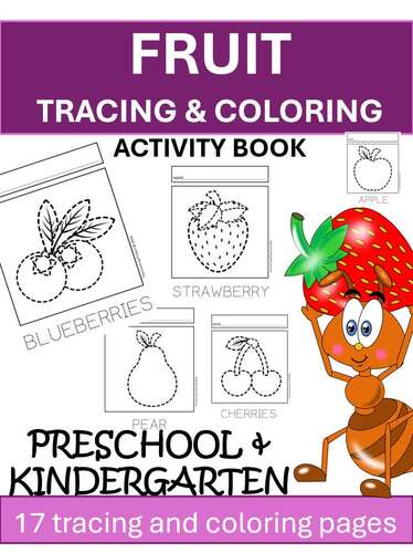 FRUIT TRACING & COLORING ACTIVITY BOOK FOR PRESCHOOL/KINDERGARTEN