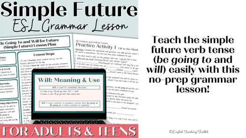 Adult ESL Simple Future Verb Tense English Grammar Lesson Plan and ...