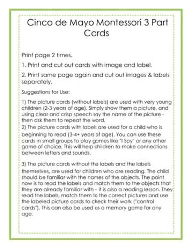 Cinco de Mayo 3 Part Cards Matching Game Language Continent Study