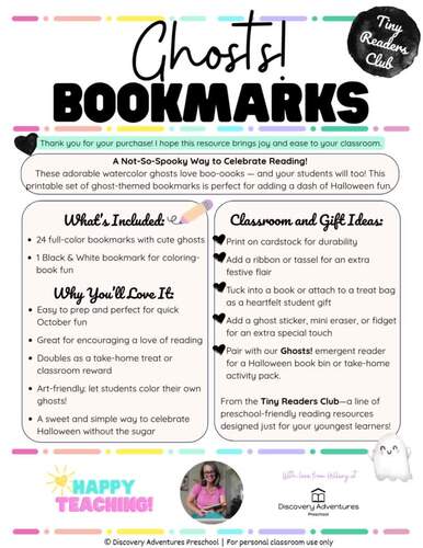 Printable Ghost Bookmarks – Halloween “Boo-ooks” Student Gifts or Rewards