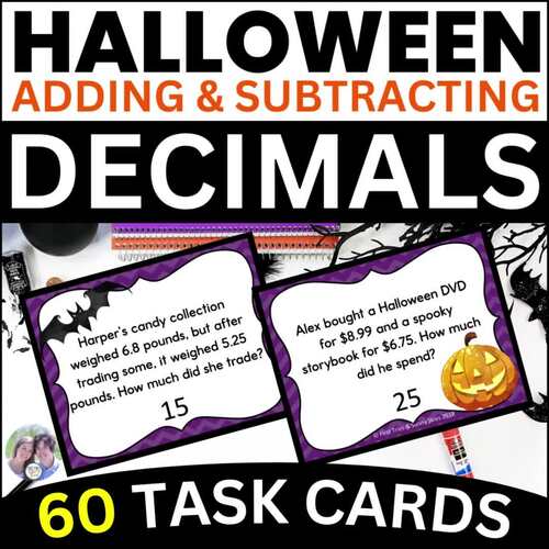Adding and Subtracting Decimals Word Problems Task Cards for Halloween ...