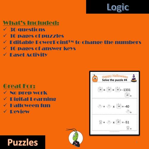 Halloween Logic Puzzles | Number Sense | Algebra 1 by Grasshopper ...