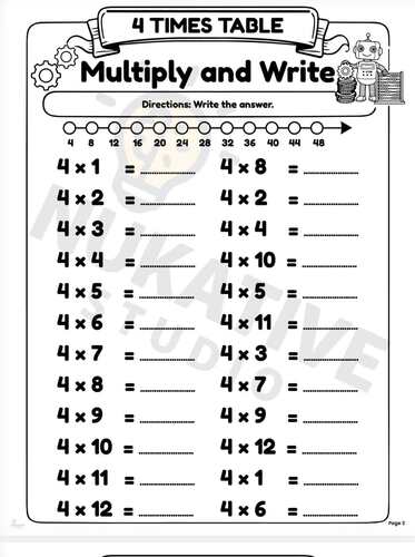 4Times Table Worksheets. Multiplication Practice. No Prep Printable ...