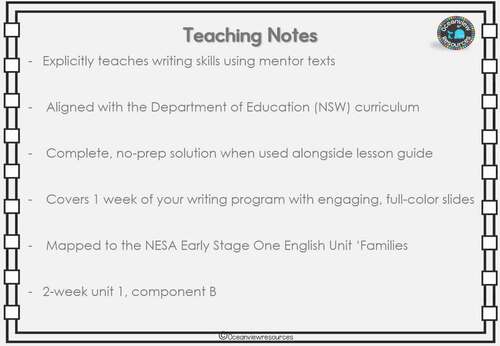 FAMILIES book study, NSW DET syllabus, unit 1 Week 2, component B