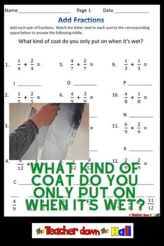 Add & Subtract Fractions with LIKE Denominators Worksheets with Riddles