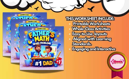 Fathers Day Math Word Problem Worksheet Addition, Subtraction 3rd-8th Grade