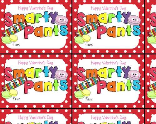 Smarties Valentine's Day Gift Tag- Happy Valentine's Day Smarty Pants