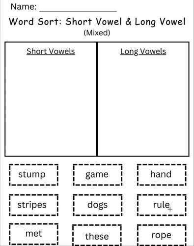 Short or Long Vowel Sorts by Elisha Carlson | TPT