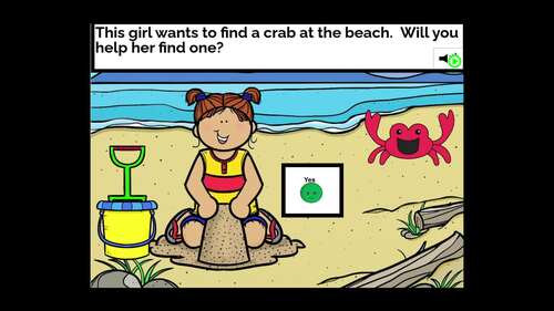 Beach Speech Therapy Activity | Find the Crab WH Questions, Yes/No, AAC