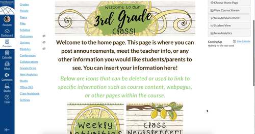 EDITABLE Canvas/Schoology/Online Course Template- Lemons & Shiplap Theme