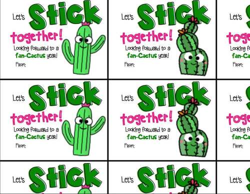 Cactus (Succulent) Beginning of Year Gift Tag- Let's Stick together ...