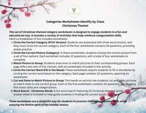 -Christmas theme-Identify by Class -Categories worksheets (ABLLS-R C39)