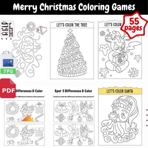 Merry Christmas Coloring Games for Kindergarten December Winter with bonus