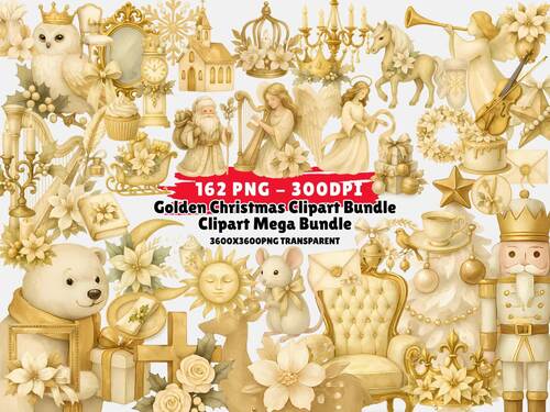 162 Golden Christmas Watercolor Clipart | Luxury Gold Holiday PNGs ...