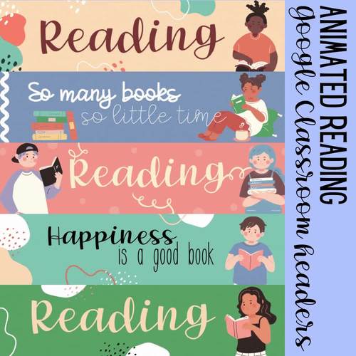 Reading themed animated Google Classroom headers banners | TpT