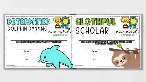 Editable End of the Year Awards Classroom Certificate Animal Theme