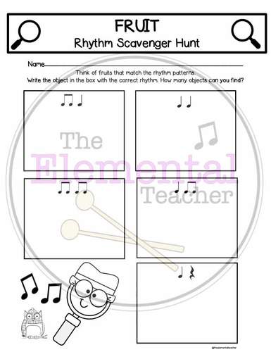 No Prep Rhythm Scavenger Hunt Music Worksheets Food Themed | TPT